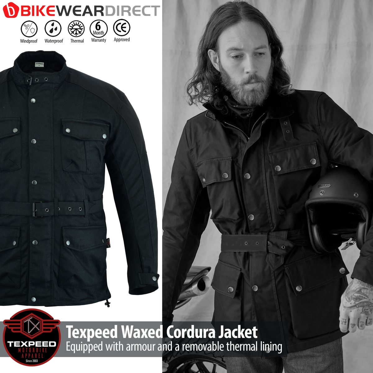 Motorcycle Jacket with Thermal Lining & CE Armour | Texpeed
