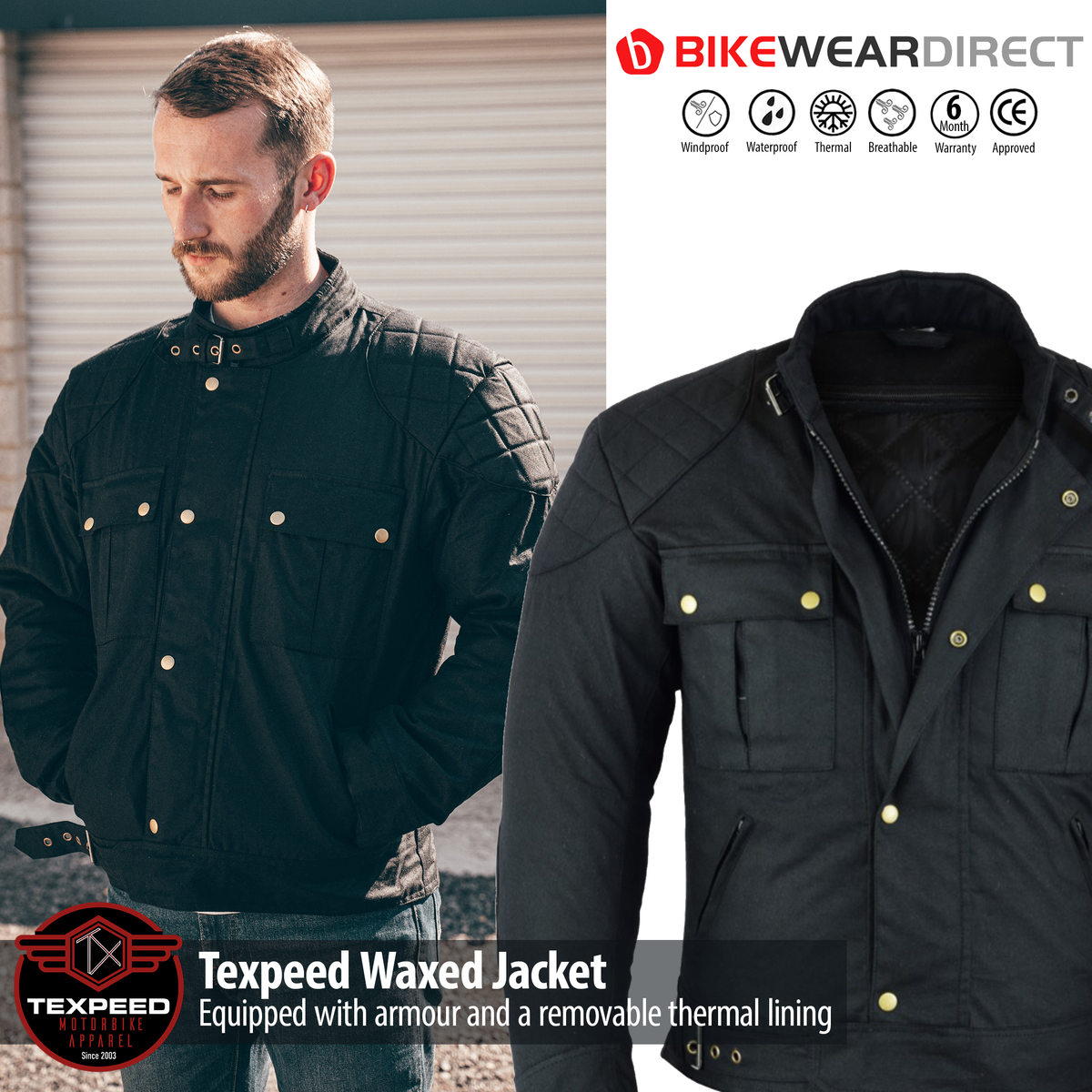 Waxed Cotton Motorbike Jacket with CE Armour | Texpeed