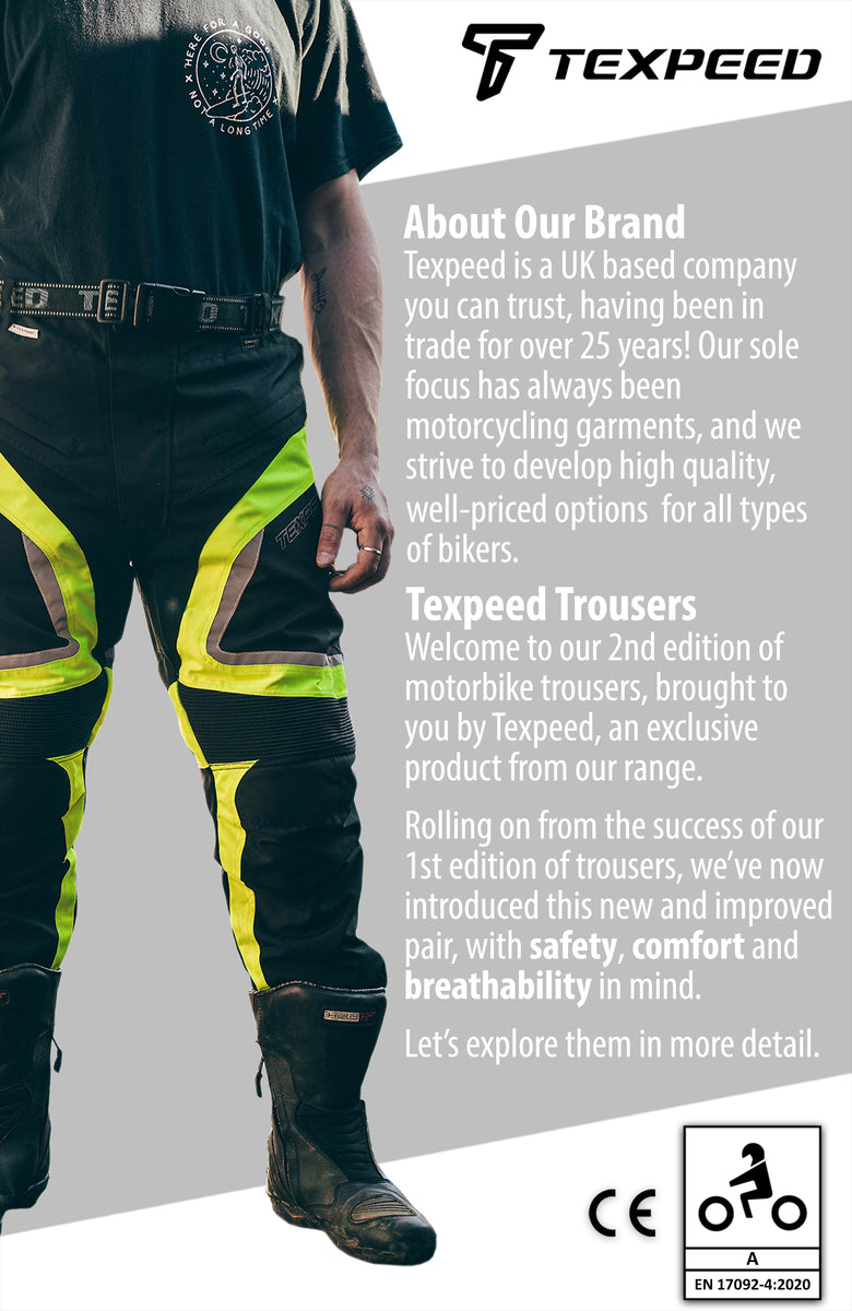 Hi-Vis Waterproof Motorcycle Trousers with CE Protective Armour | Texpeed