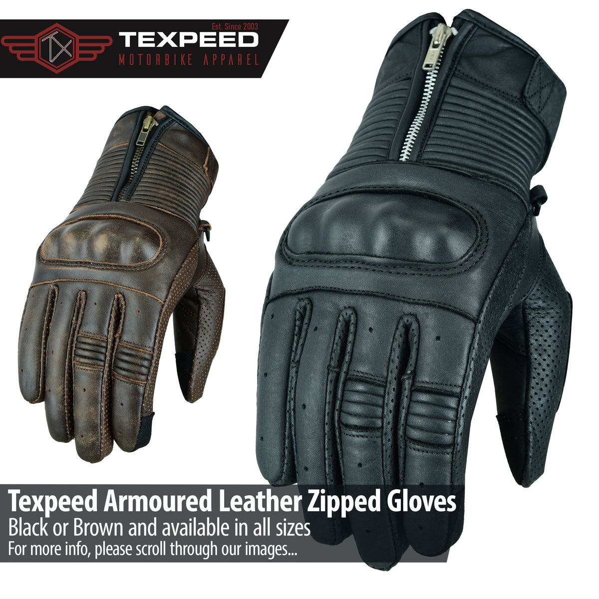 Motorbike Leather Gloves with Aramid Protection | Texpeed