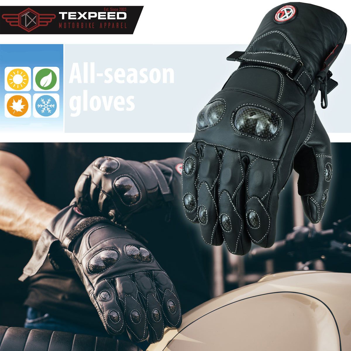 CE Armour & Waterproof Protection Motorcycle Gloves | Texpeed