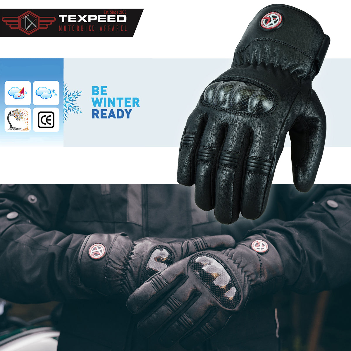 Buy Leather Motorcycle Gloves with CE Protection | Texpeed