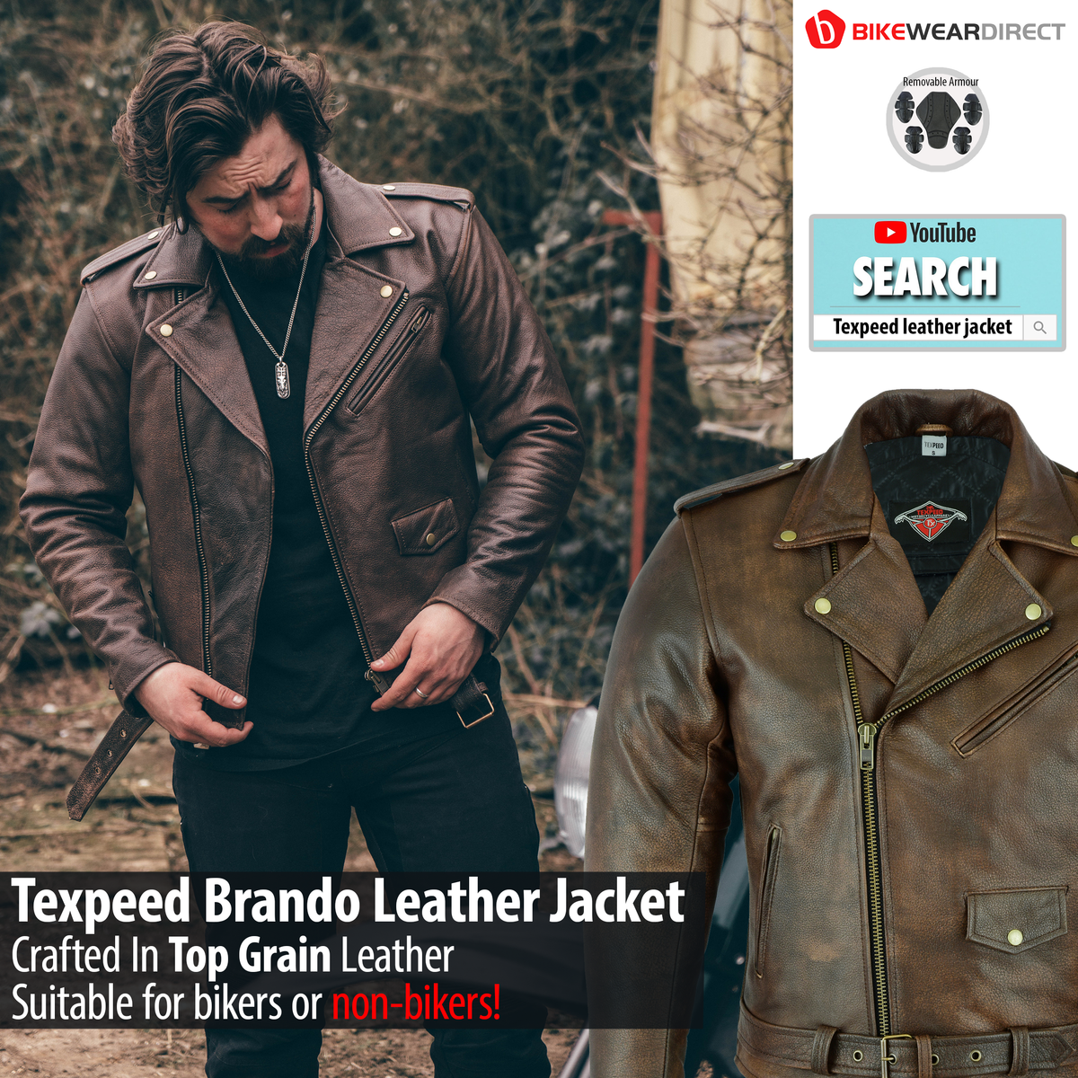 Texpeed Brando Leather Motorbike Jacket with Protective Armour