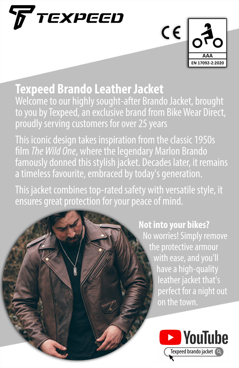 Texpeed Brando Leather Motorbike Jacket with Protective Armour