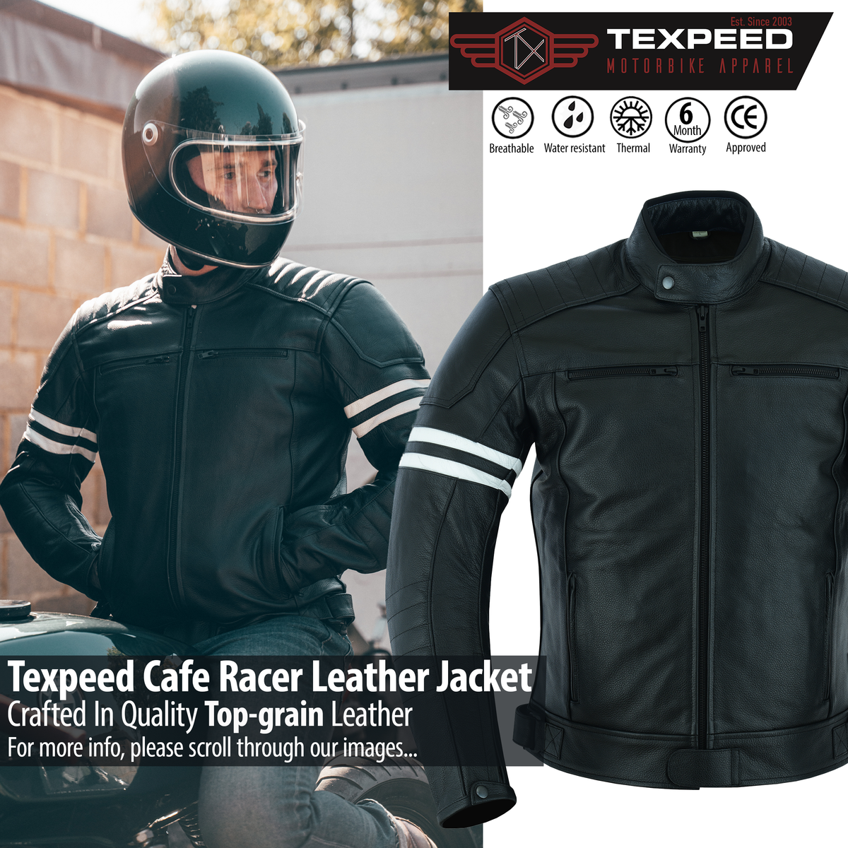 Touring Leather Motorcycle Jacket with CE Armour | Texpeed
