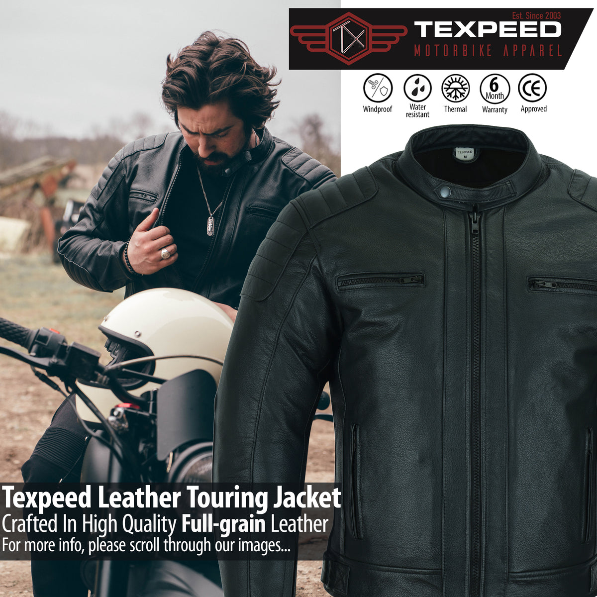 Motorcycle Jacket with CE Armour & Thermal Lining | Texpeed