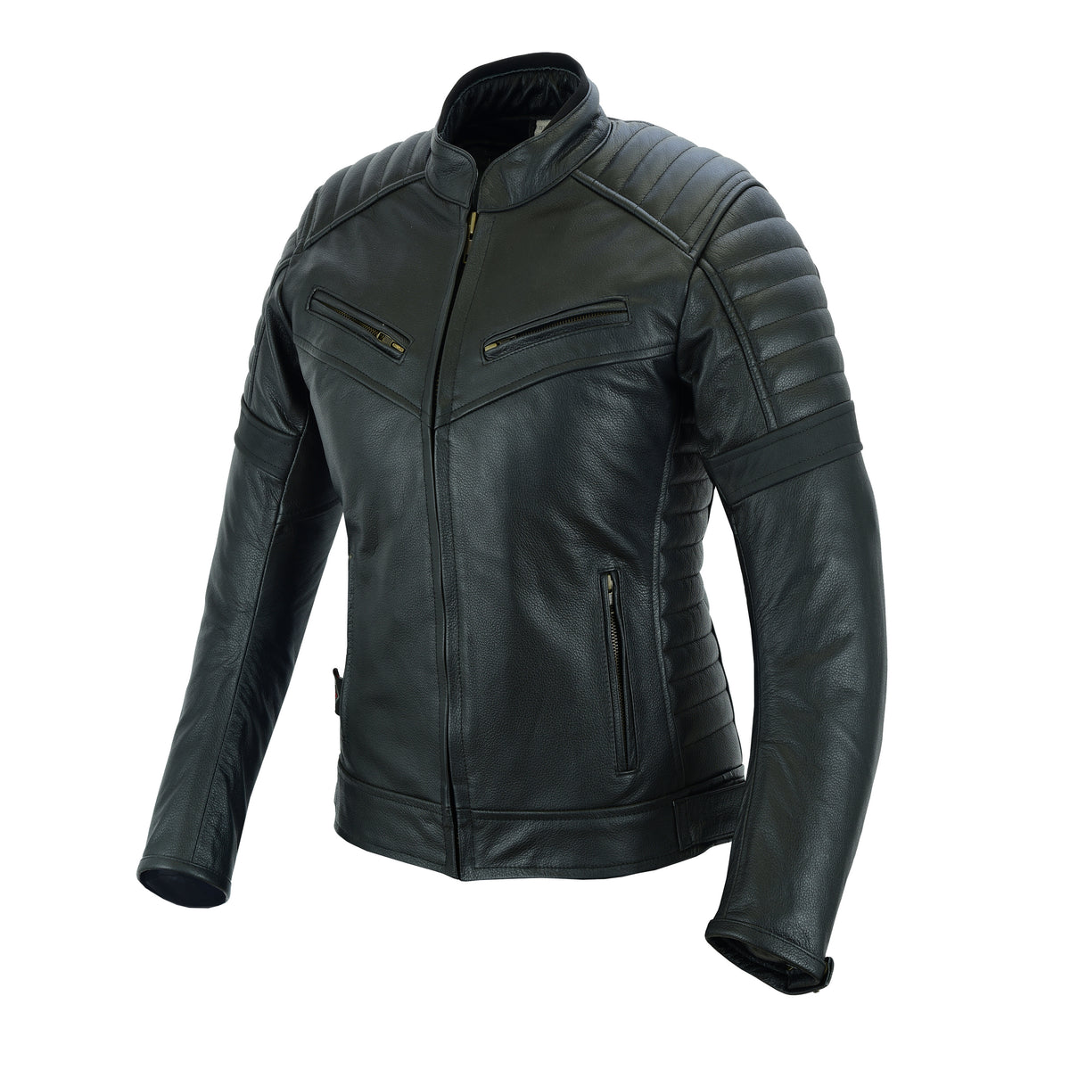 Women's Black Touring Leather Motorcycle Jacket with CE Armour | Texpeed