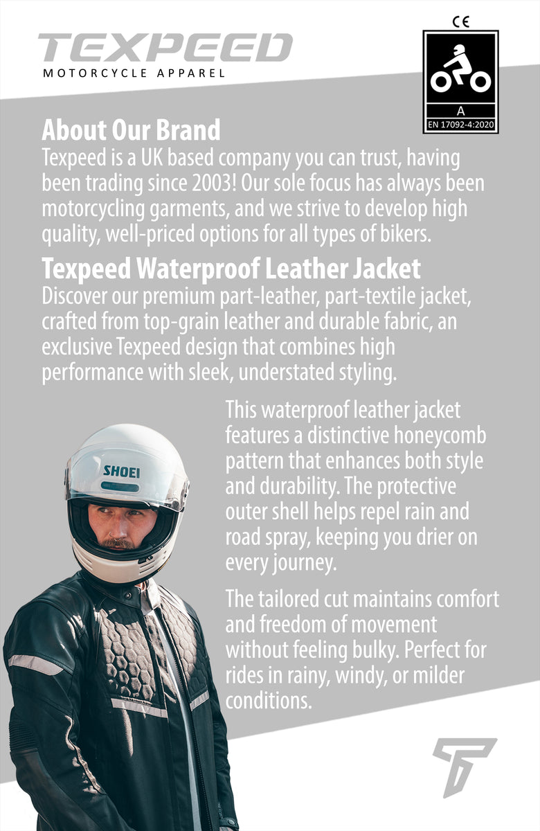 Waterproof Leather Racing Motorcycle Jacket with CE Armour | Texpeed