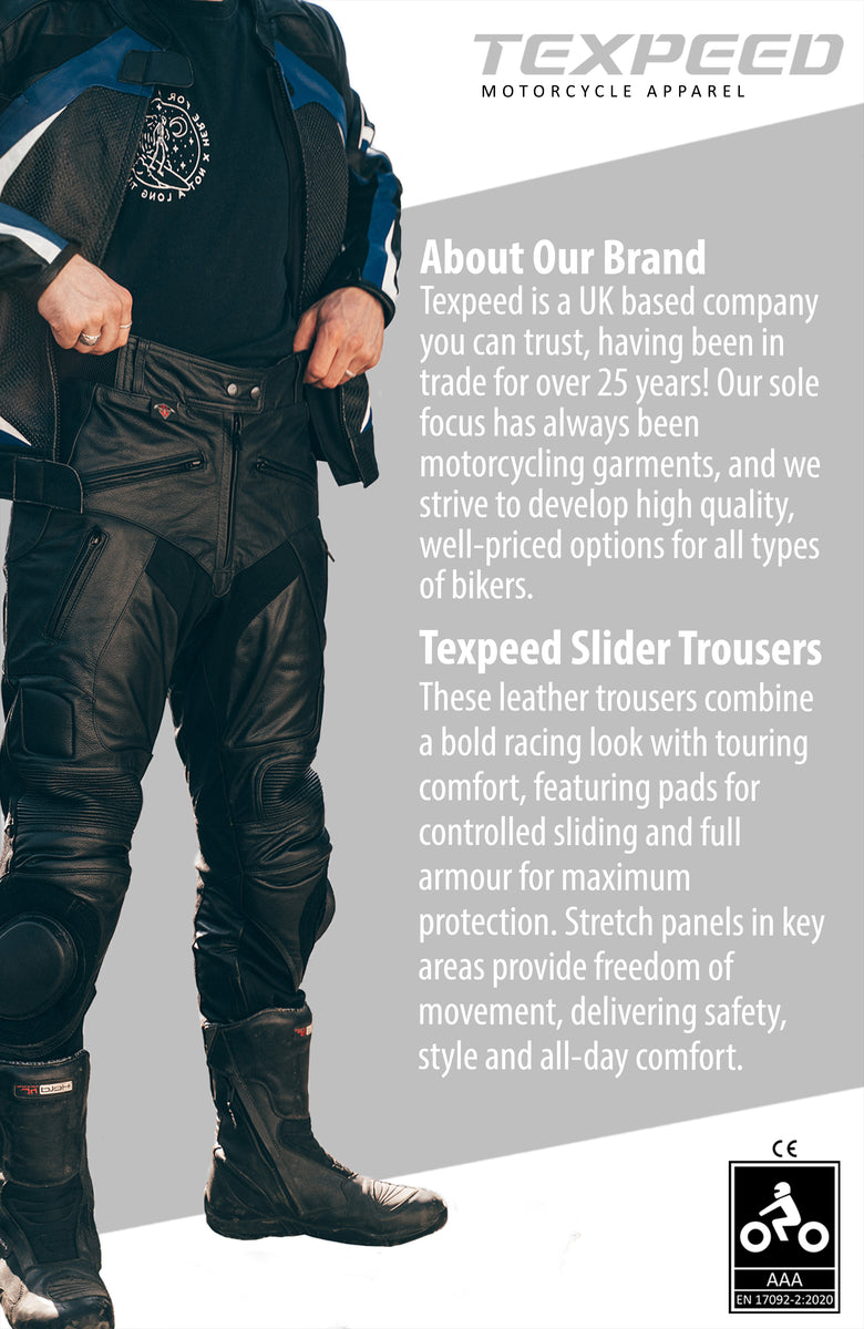 Sports Leather Biker Trousers with CE Sliders | Texpeed