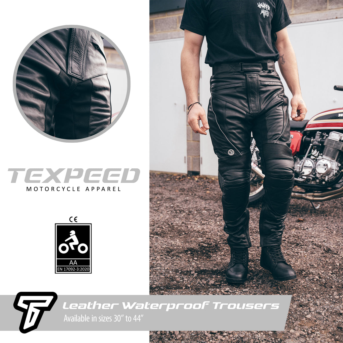 Black Leather Touring Motorbike Trousers | Texpeed