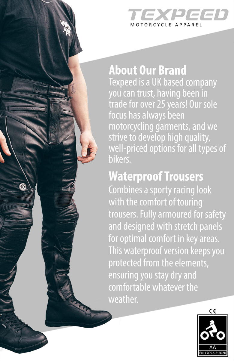 Black Leather Touring Motorbike Trousers | Texpeed