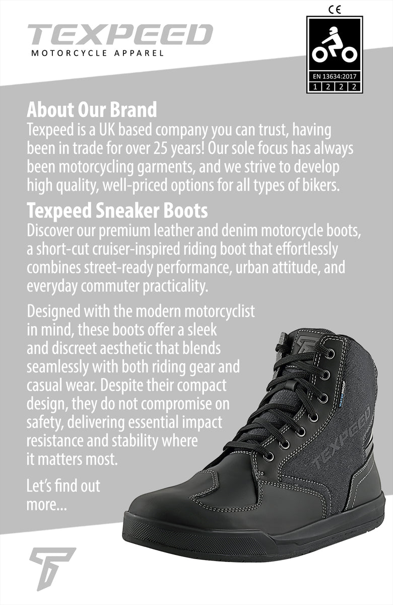 Texpeed CE Motorcycle Boots – Denim Leather Waterproof